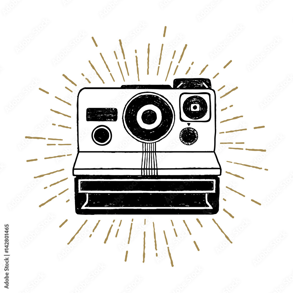 Hand drawn 90s themed icon with instant camera textured vector ...