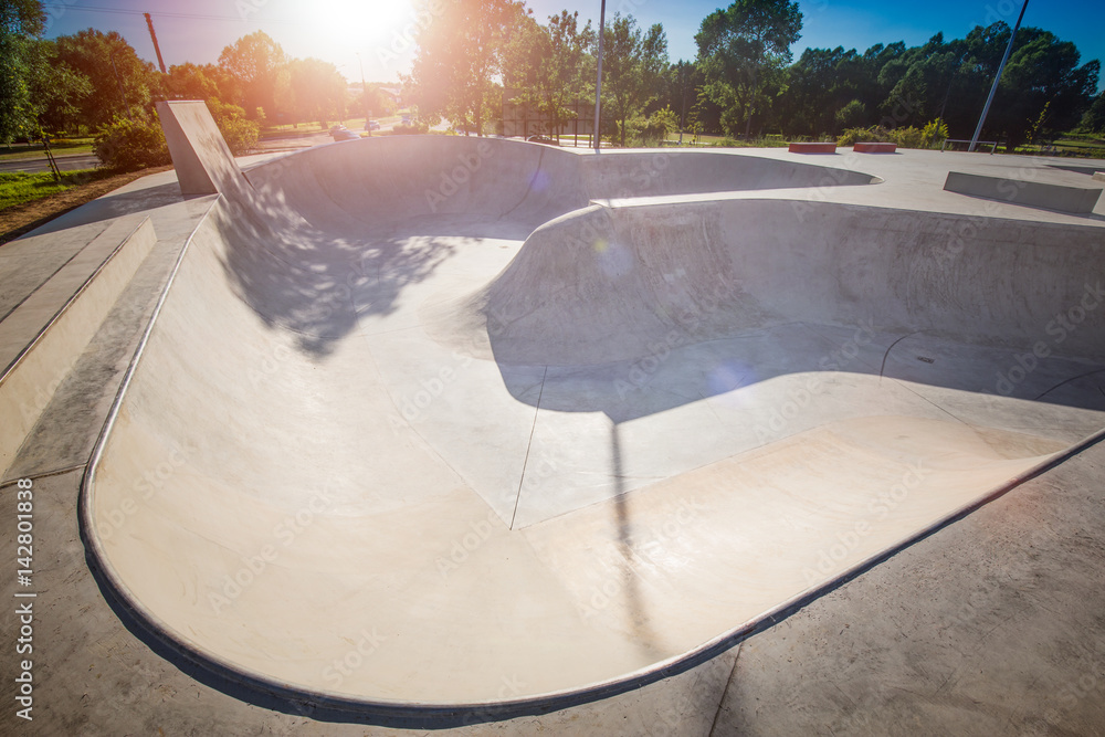 Skate Park in the daytime. Urban design concrete skatepark. Stock Photo ...