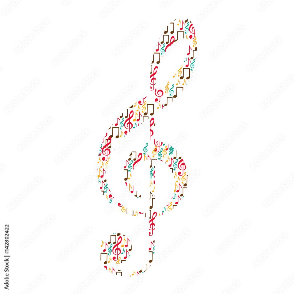 treble clef in color silhouette formed by musical notes vector ...