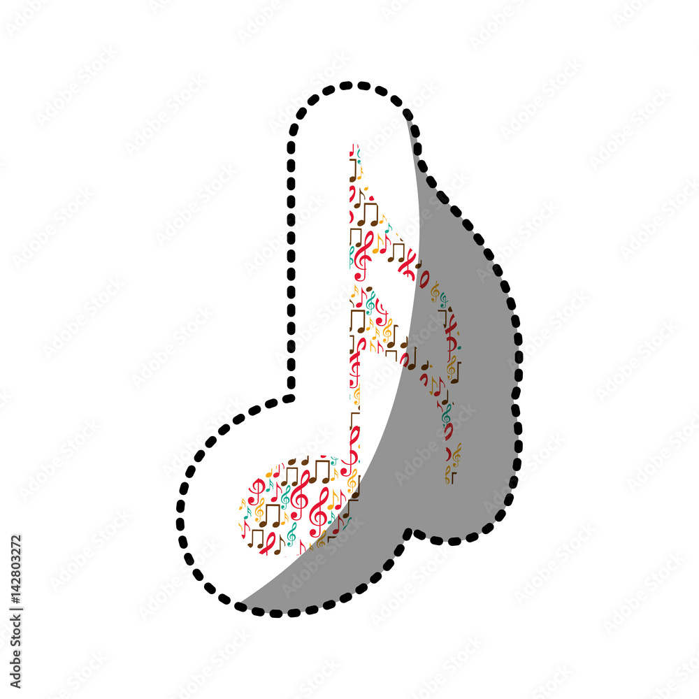 sticker semiquaver note color silhouette formed by musical notes vector ...