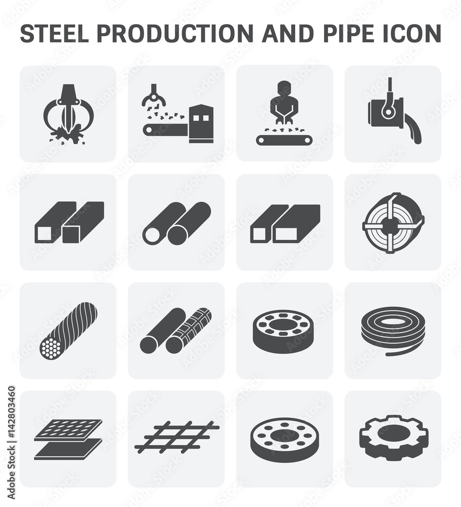 Steel production industry, manufacturing vector icon consist of worker ...