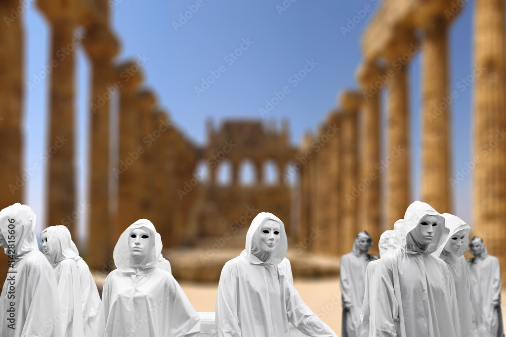 priestess and sorcerers they celebrate, magic ritual in the holy temple ...