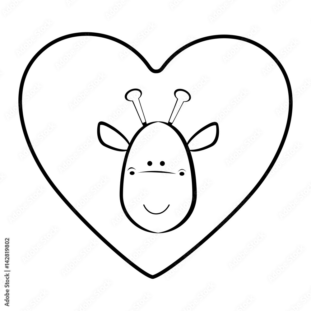 giraffe animal inside line heart, vector illustration Stock Vector ...