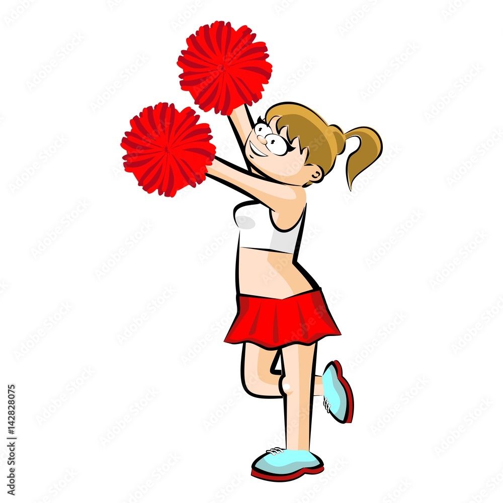 Funny Cheerleader cartoon Red skirt Stock Vector | Adobe Stock