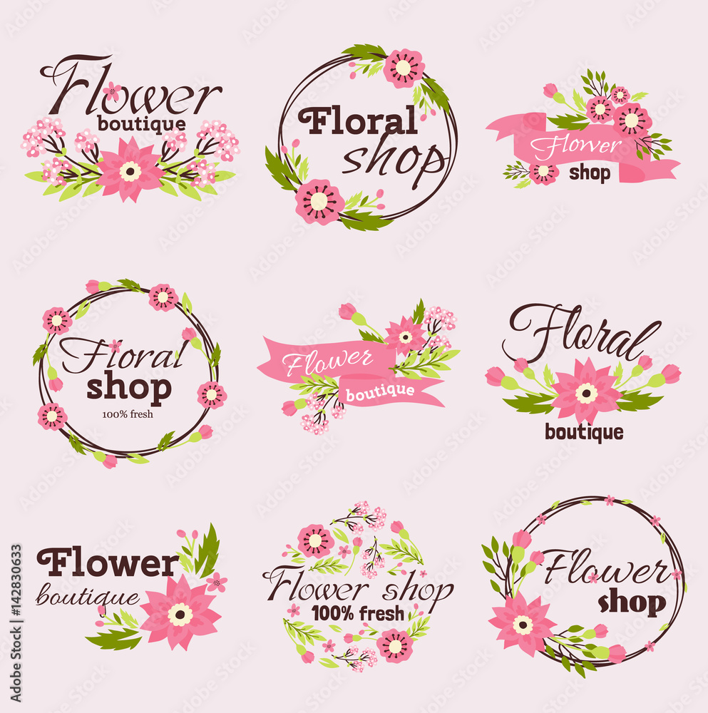 Bright sign flower shop vector illustration. Stock Vector | Adobe Stock