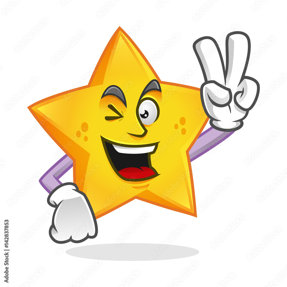 Peace star mascot, victory star character, star cartoon vector Stock ...