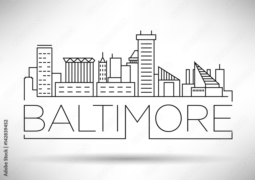 Minimal Baltimore Linear City Skyline with Typographic Design Stock ...