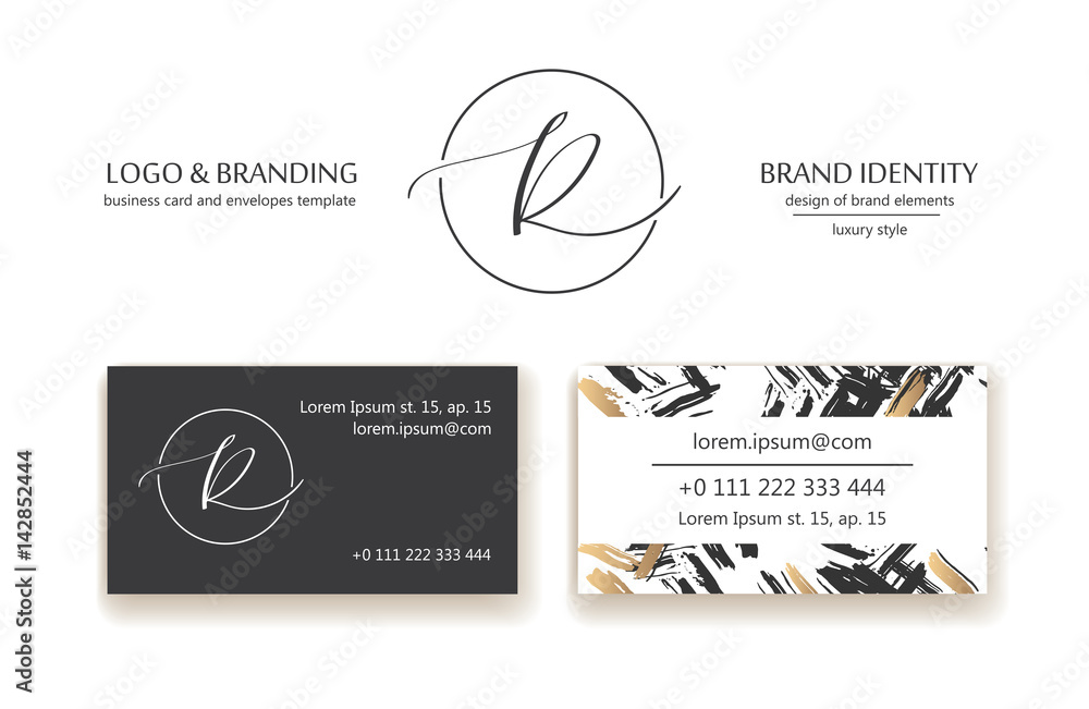 Sophisticated brand identity. Letter R line logo. Business card ...