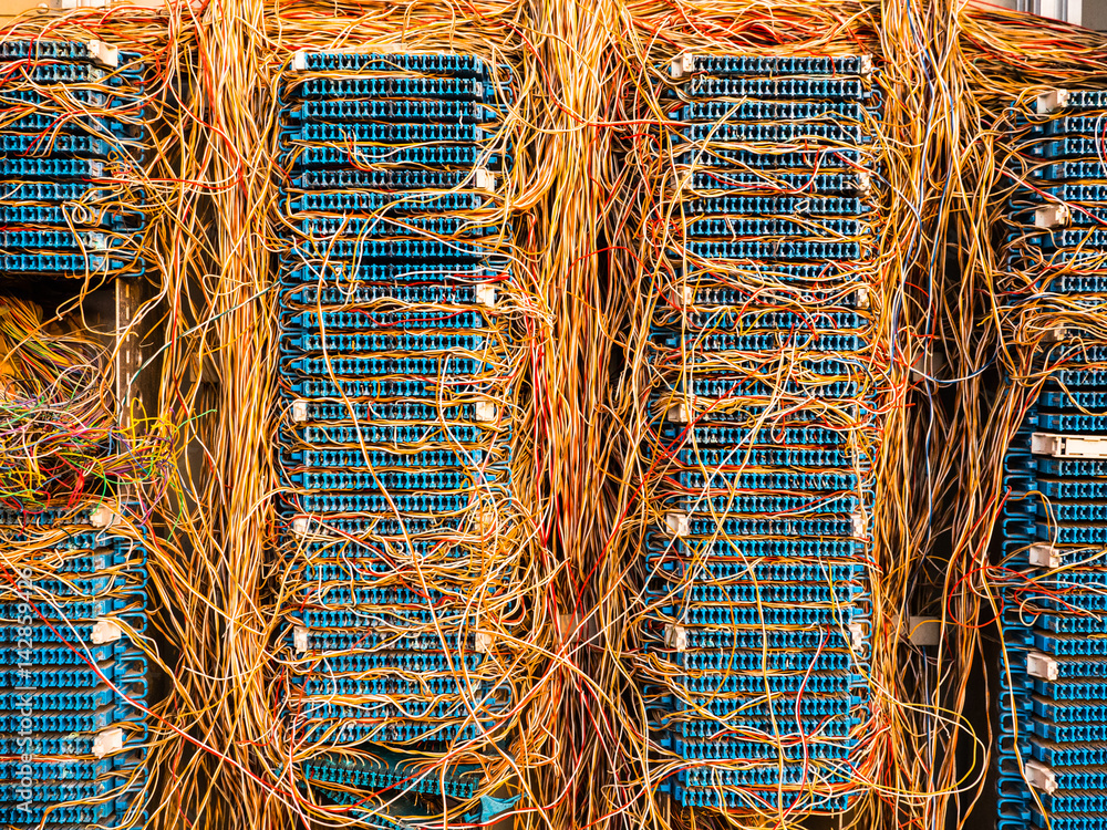 Close up of messy phone line box, details of cables and plugs Photos ...