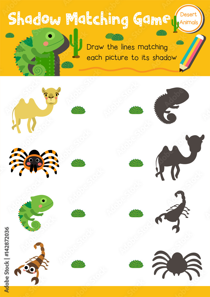Shadow matching game of desert animals for preschool kids activity ...