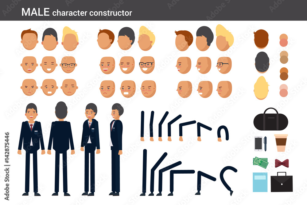 Male character constructor for different poses. Set of various men's ...