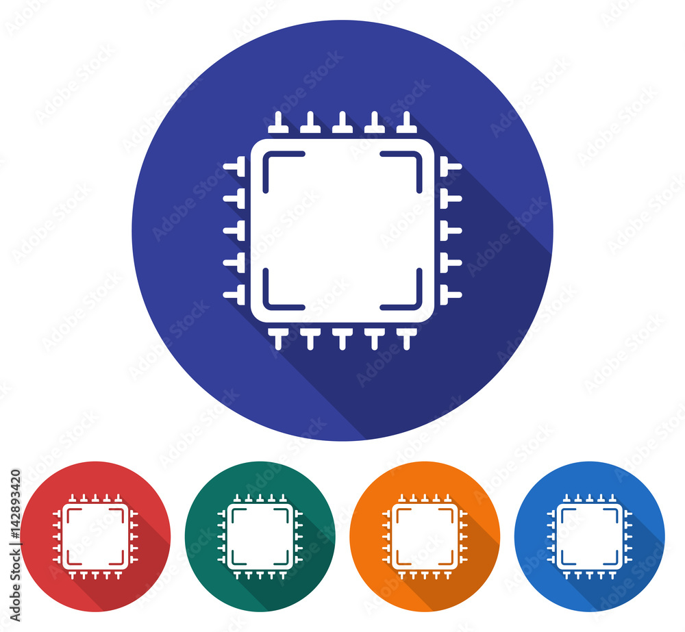 Round icon of central processing unit. Flat style illustration with ...