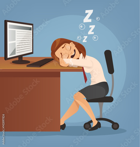 Sleeping happy smiling office worker woman character. Vector flat ...