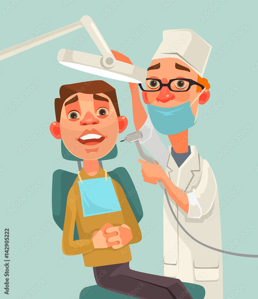 Dentist and patient characters. Vector flat cartoon illustration Stock ...
