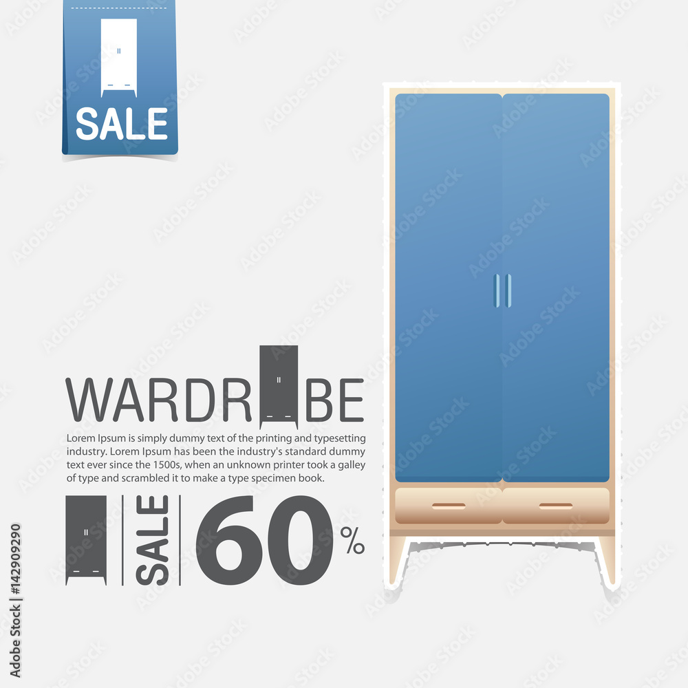 Wardrobe in flat design for home interior. Minimal icon for furniture ...