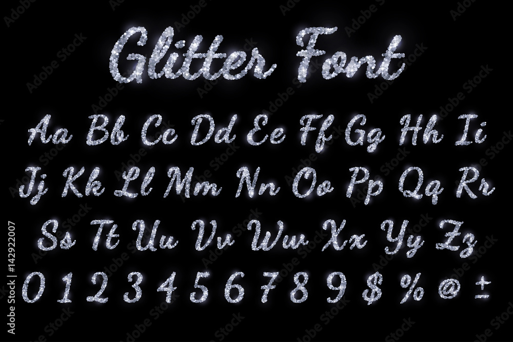 Silver glitter font on black background. Vector Stock Vector | Adobe Stock