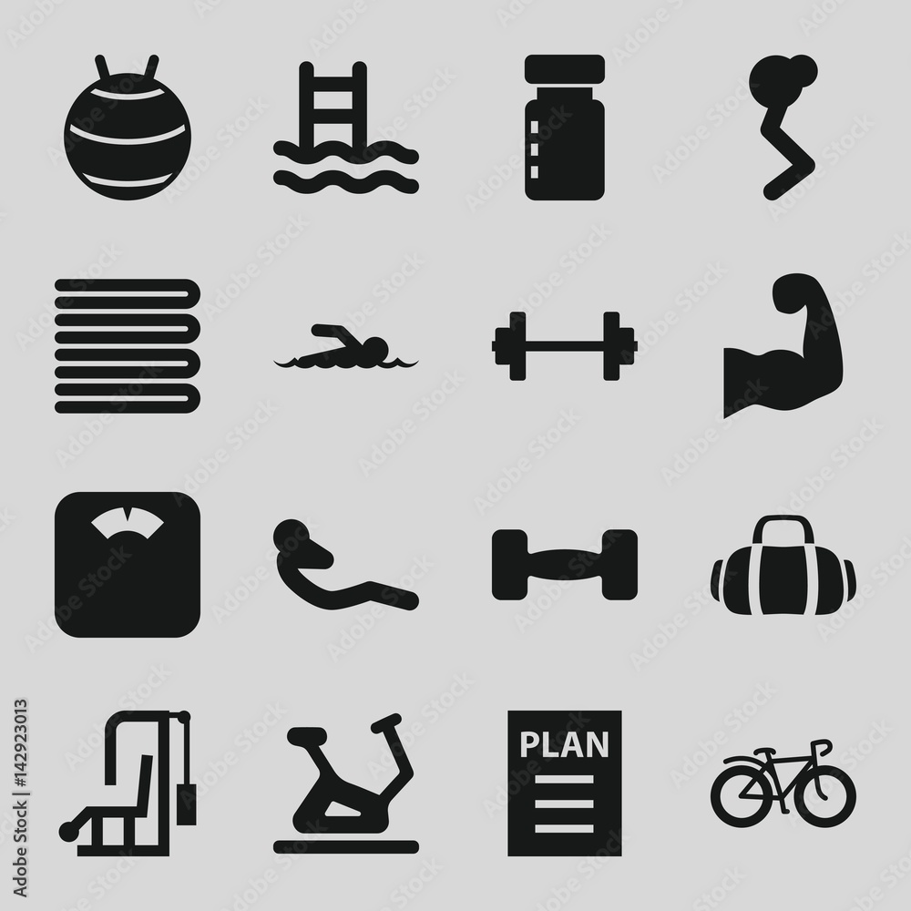 Set of 16 fitness filled icons Stock-Vektorgrafik | Adobe Stock
