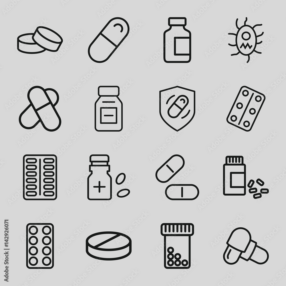 Set of 16 pill outline icons Stock Vector | Adobe Stock