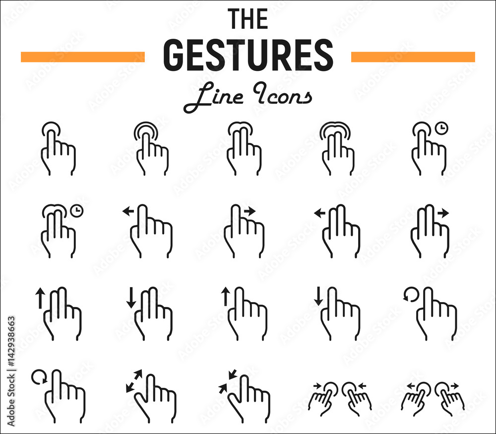 Touch gesture line icon set, touchscreen and hand , Web and mobile ...
