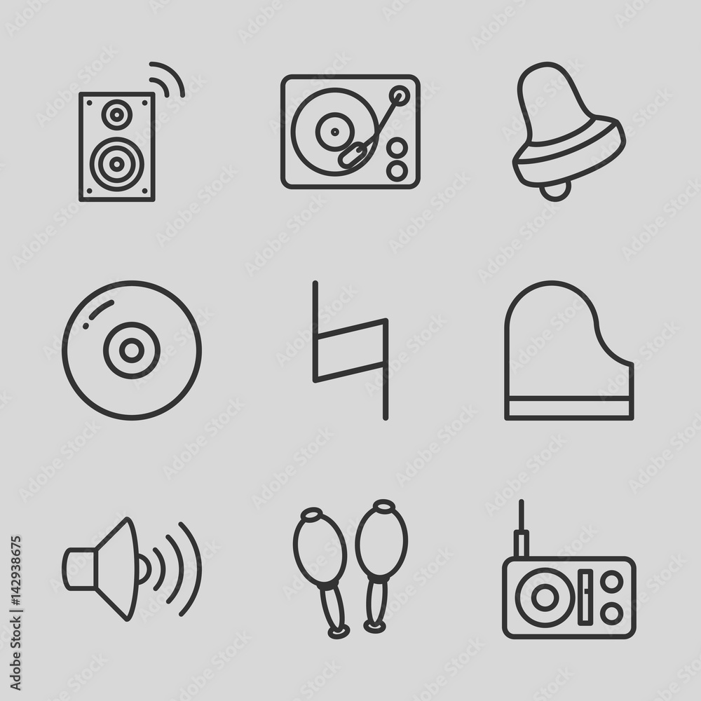 Set of 9 sound outline icons Stock-Vektorgrafik | Adobe Stock