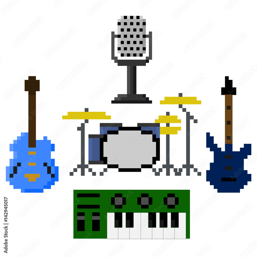 Pixel art instruments vector set Stock Vector | Adobe Stock