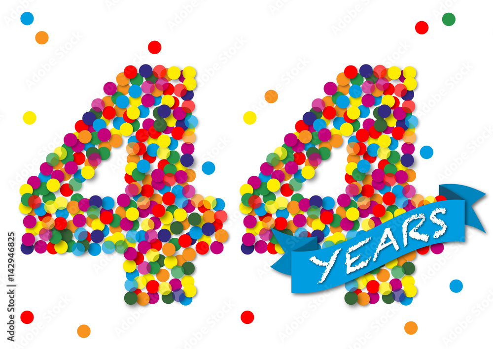 Konfetti Zahlen, Zahl 44 years, bunt, papier, vektor Stock-Vektorgrafik ...