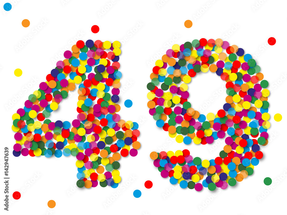 Konfetti Zahlen, Zahl 49, bunt, papier, vektor Stock Vector | Adobe Stock