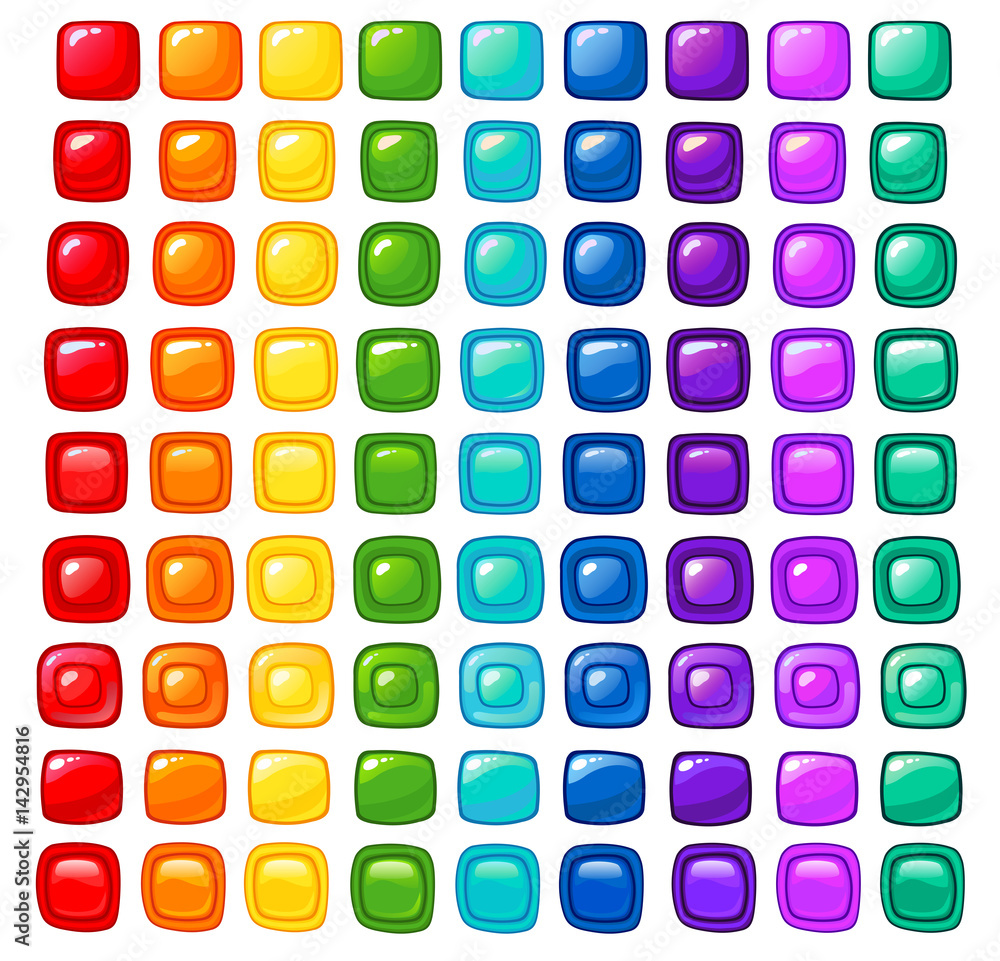 Bright cartoon rainbow vector buttons for web or game ui design Stock ...
