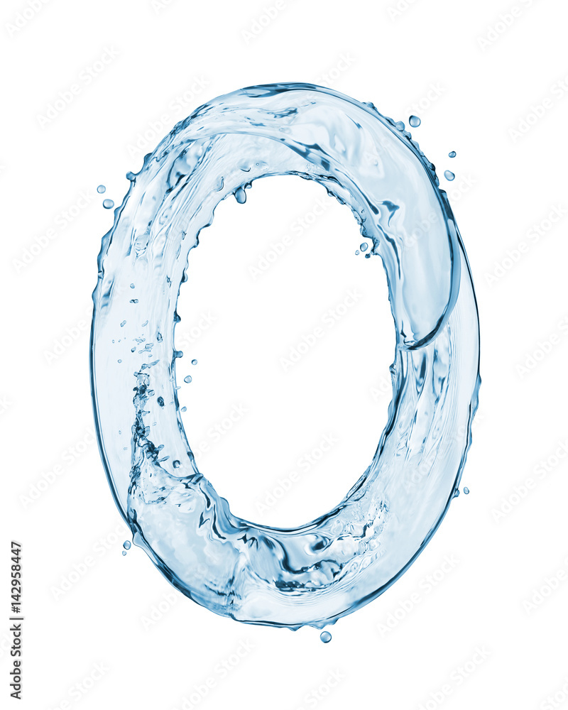 Number 0 made with a splashes of water isolated on white background ...