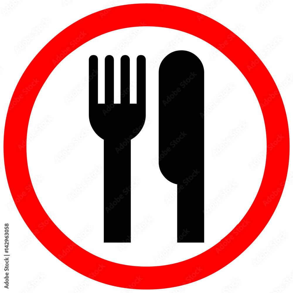 ภาพประกอบสต็อก restaurant, food sign. may eat here red notice road ...