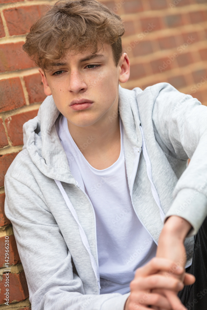 Sad Depressed Boy Male Child Teenager Wearing Hoody Stock Photo | Adobe ...