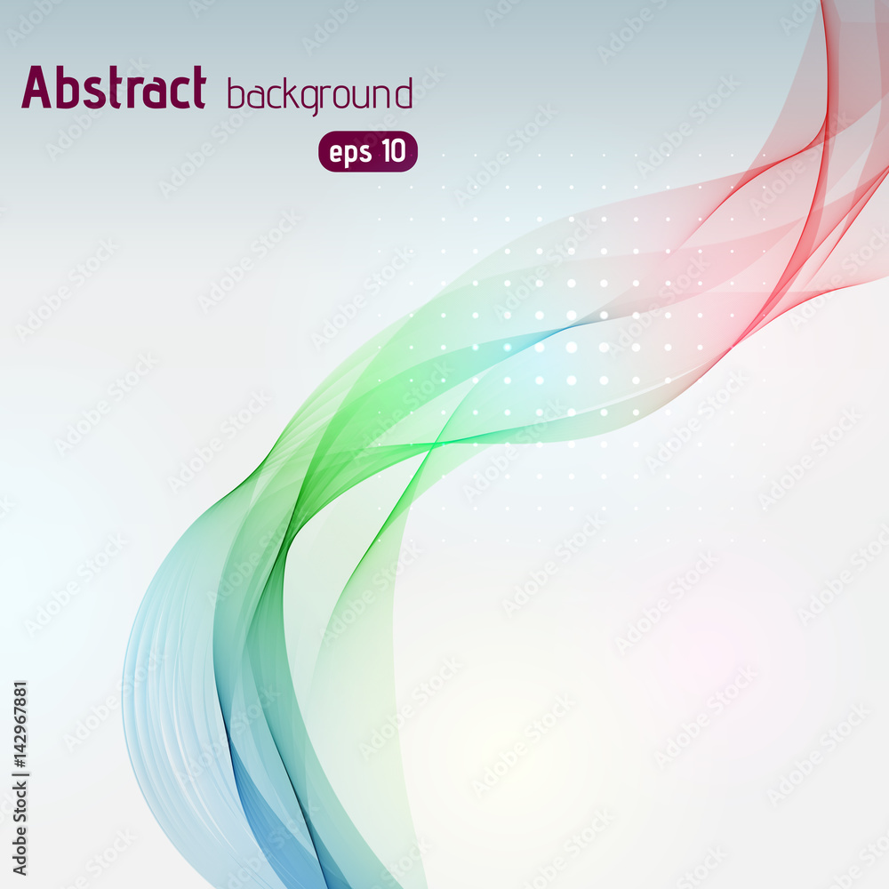 Abstract background with wave lines, vector illustration. Red, green ...