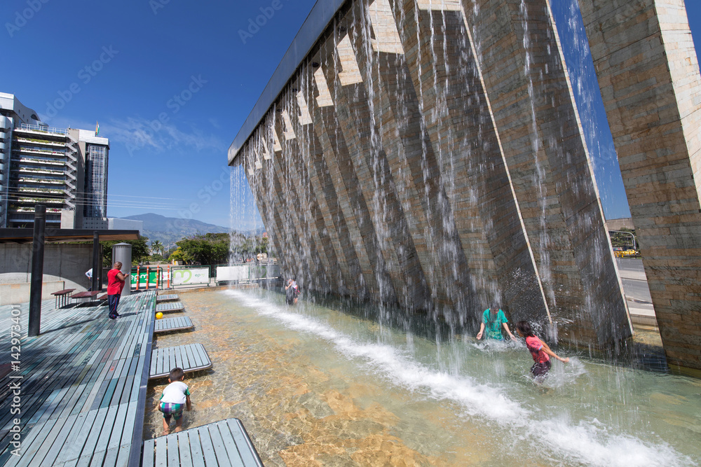 View of Barefoot Park (Parque de los Pies Descalzos) Medellin, Colombia Foto Stok | Adobe Stock