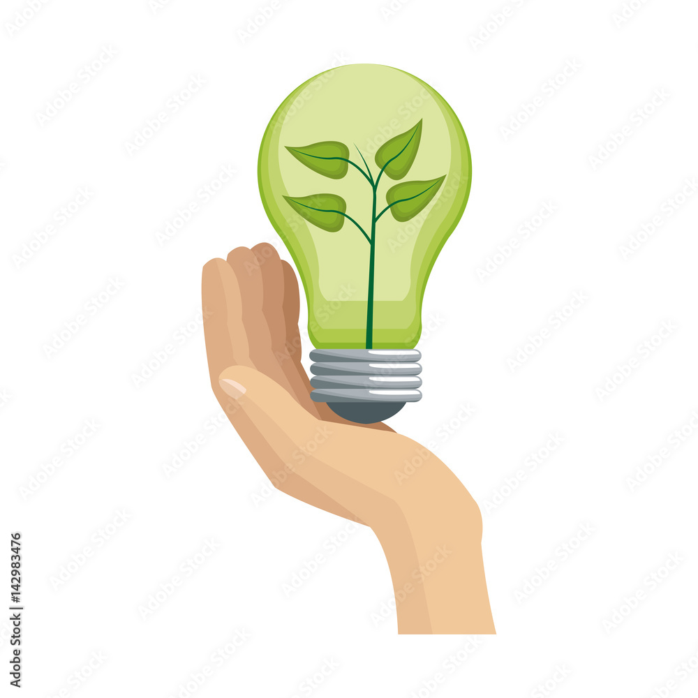 bulb light with a plant over white background. green idea concept ...