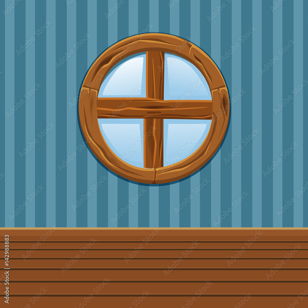 Cartoon Wooden round window, Home Interior Stock Illustration | Adobe Stock