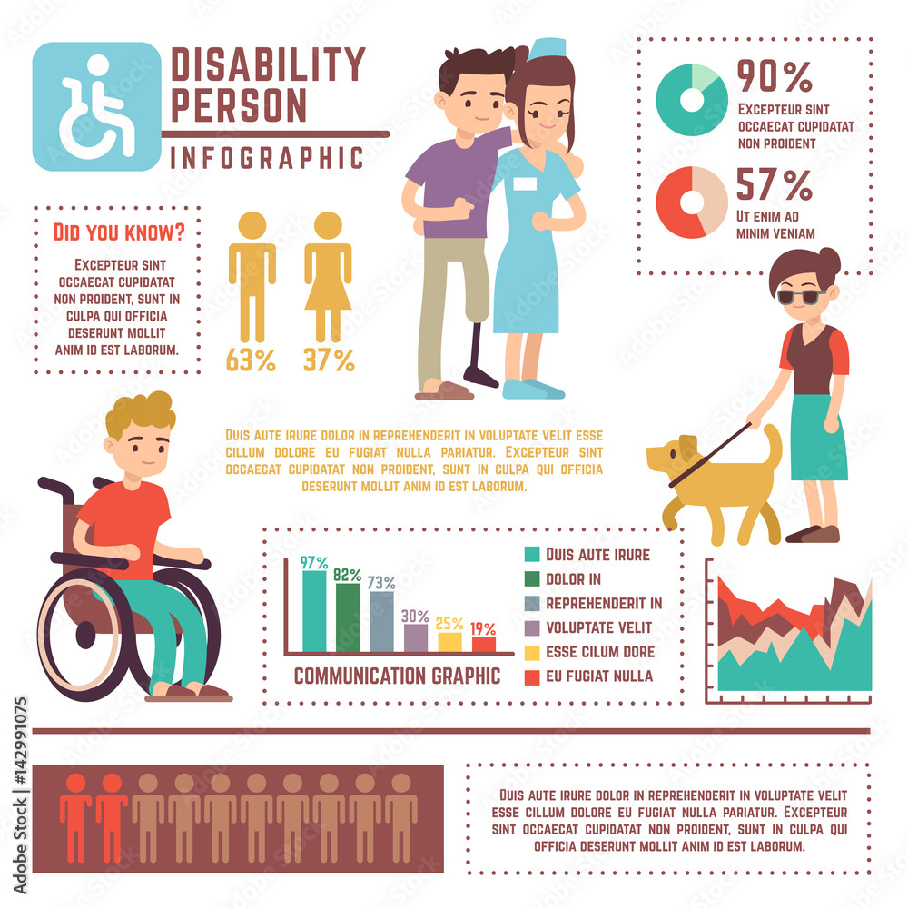 Disabled and retirement person vector infographic with charts and ...