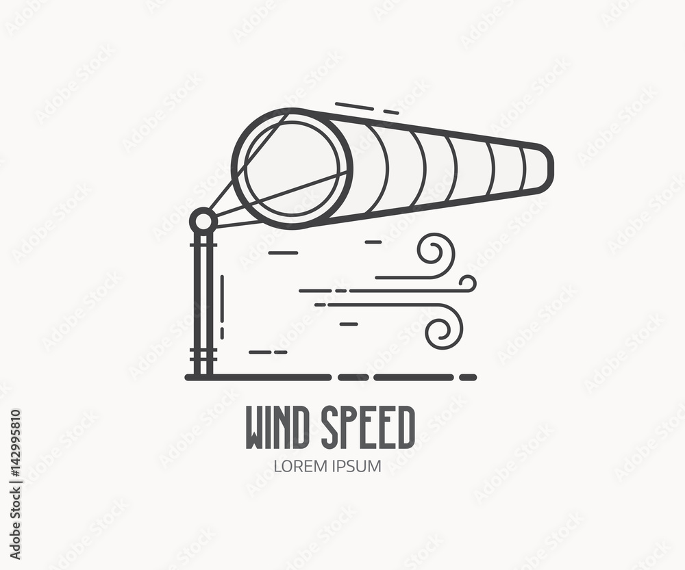 Wind speed logo with inflated striped windsock on airport runway. Wind ...