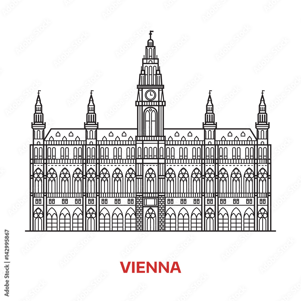 Travel Vienna landmark icon. Gothic City Hall is one of the famous ...