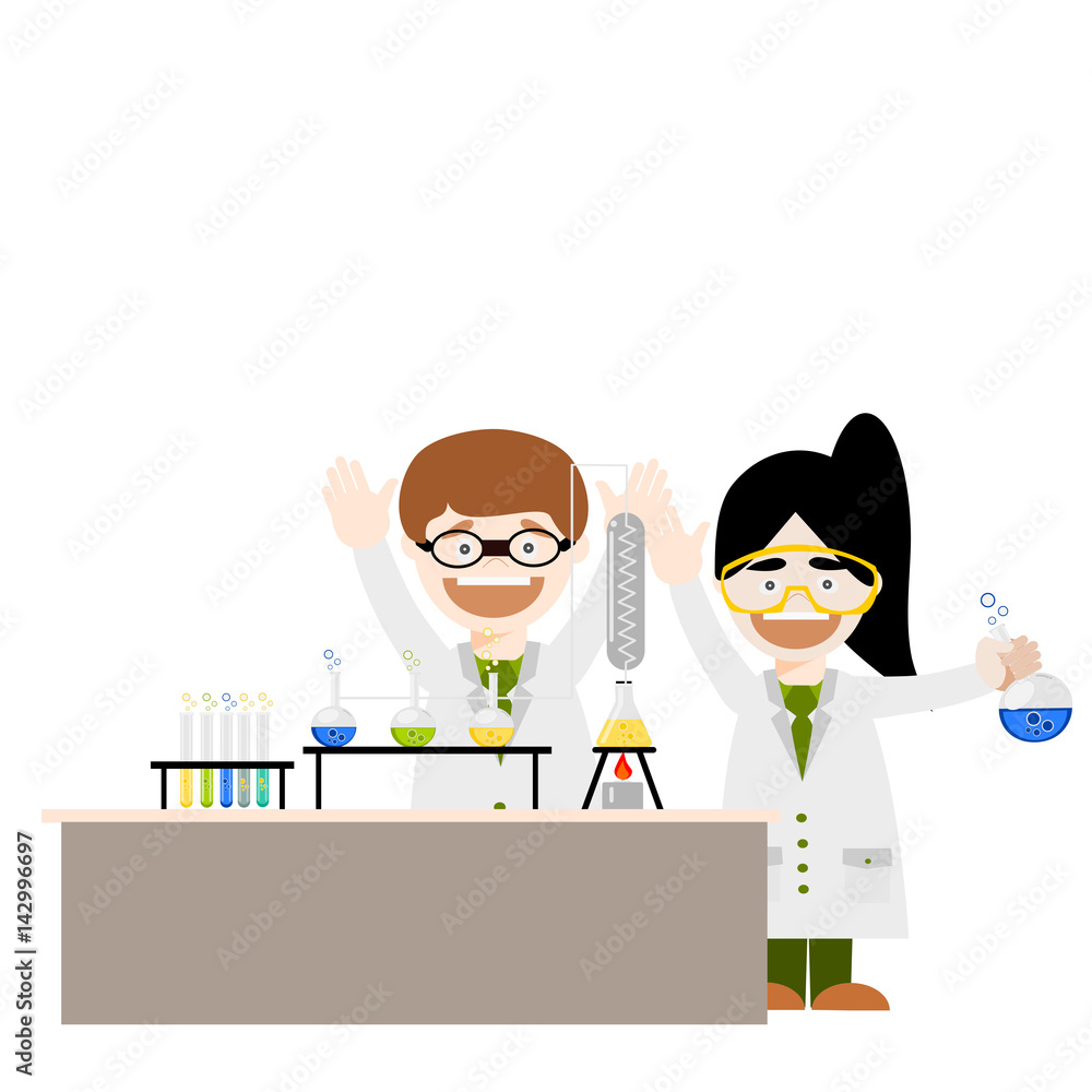Cartoon chemistry concept with chemistry man. Chemistry laboratory ...