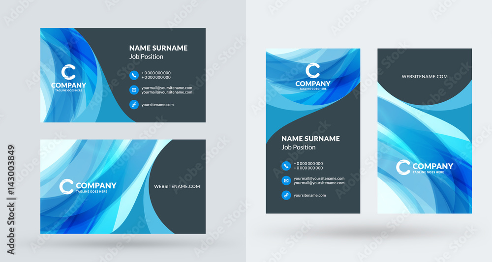 Double-sided creative business card template. Portrait and landscape ...