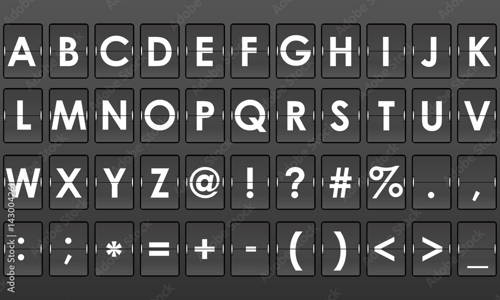 Flip digital english alphabet letters with sings and symbols. Design ...