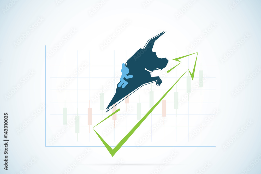 bull symbol with green and candlestick chart, stock market and business ...