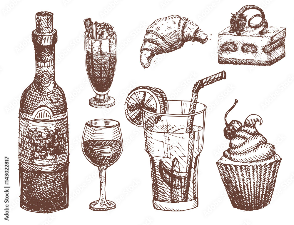 Hand drawn food sketch for menu restaurant product and doodle meal ...