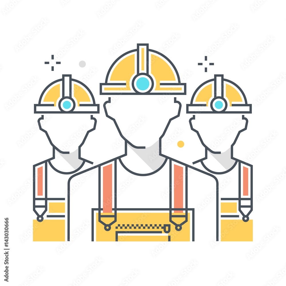 Color line, construction workers concept illustration, icon Stock ...