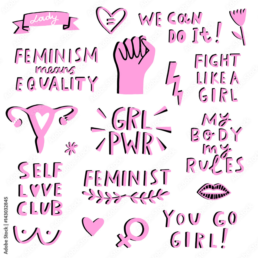 Vector feminism symbols icon set. Femenist movement Stock Vector ...