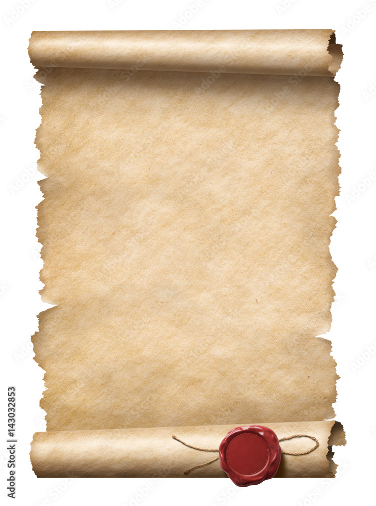 Old scroll or letter with wax seal isolated 3d illustration Stock ...