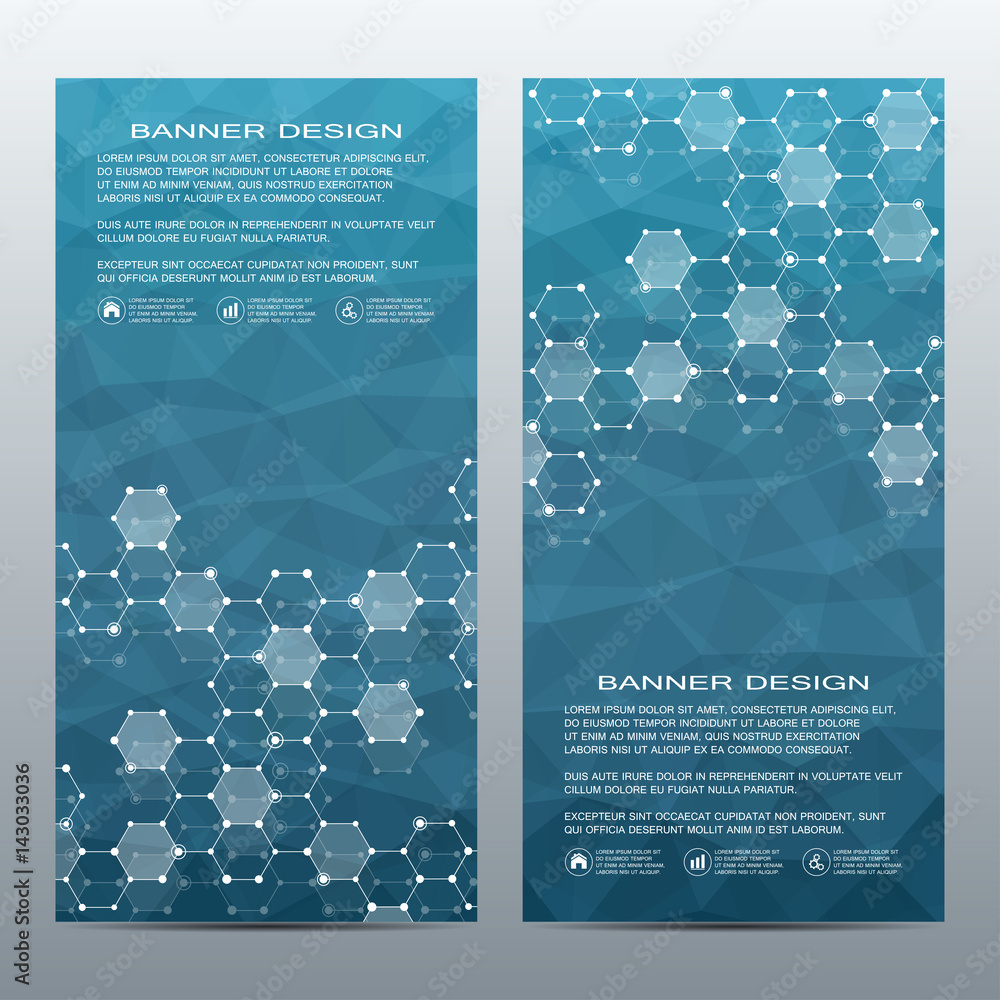 2 of modern vertical scientific banners. Molecular structure of DNA and ...