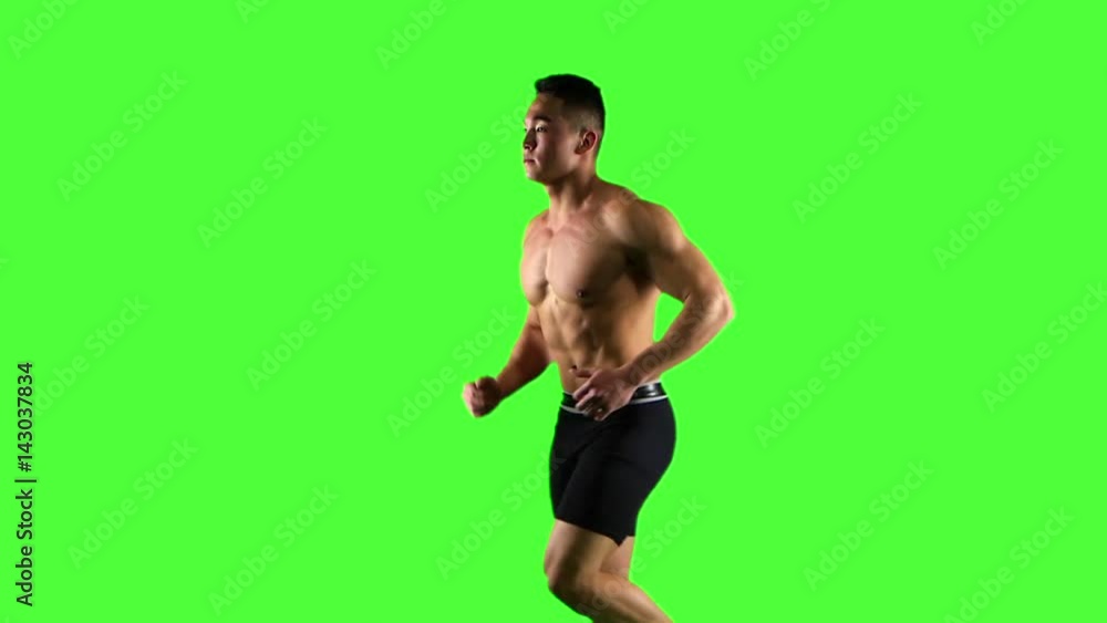 Man running on green screen background, slow motion. Side view Stock ...