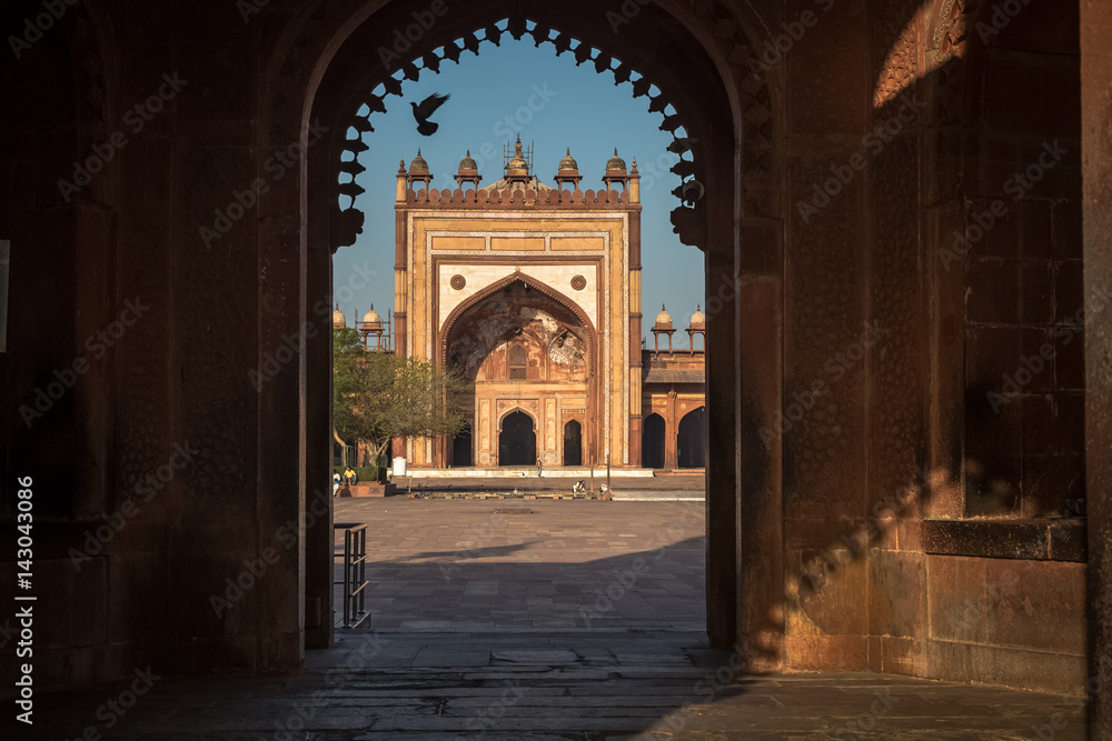 View of Jama Masjid at Fatehpur Sikri through Buland Darwaza. Fatehpur Sikri at Agra India is ...