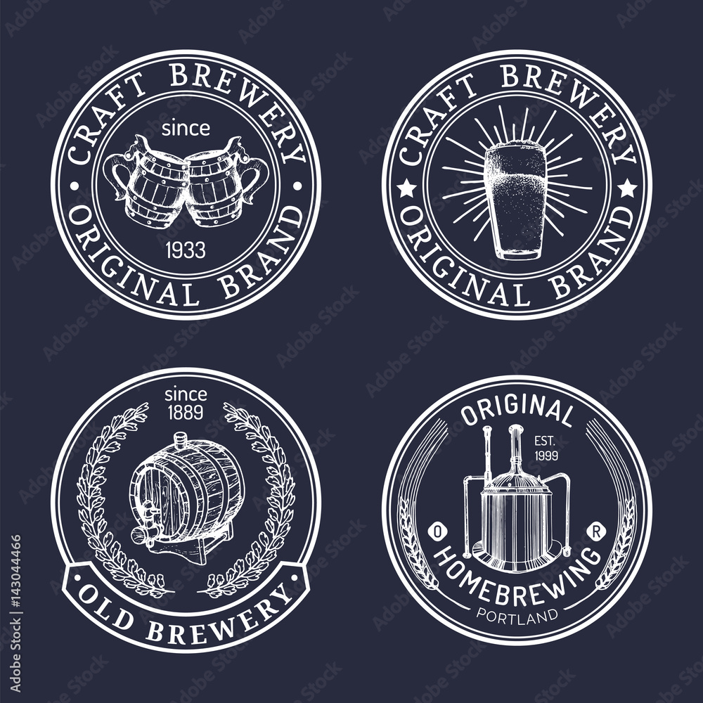 Old brewery logos set. Kraft beer retro signs or icons with hand ...